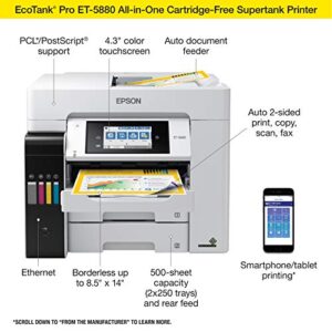 Epson EcoTank Pro ET-5880 Wireless Color All-in-One Supertank Printer with Scanner, Copier, Fax, Ethernet and PCL/Postscript, White