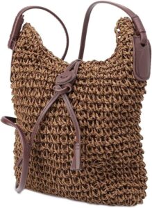 beach bag straw bags hand-woven straw bag, women handbag shoulder bag straw weave tote purse lady beach hobo bag crossbody coffee