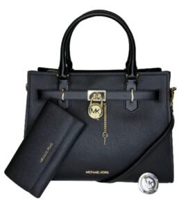 michael michael kors hamilton md satchel bundled with trifold wallet and purse hook (black)