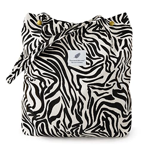 LHMTQVK Tote, Corduroy Bag Women's Shoulder Purses for Office School Shopping Travel, Zebra