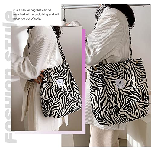 LHMTQVK Tote, Corduroy Bag Women's Shoulder Purses for Office School Shopping Travel, Zebra