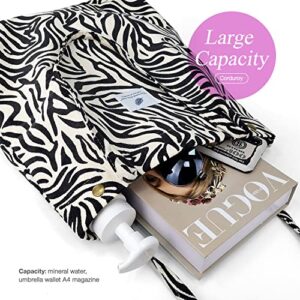 LHMTQVK Tote, Corduroy Bag Women's Shoulder Purses for Office School Shopping Travel, Zebra