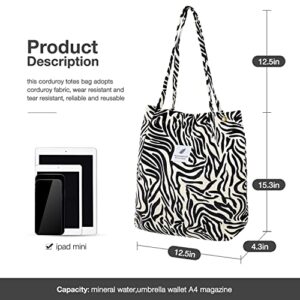 LHMTQVK Tote, Corduroy Bag Women's Shoulder Purses for Office School Shopping Travel, Zebra