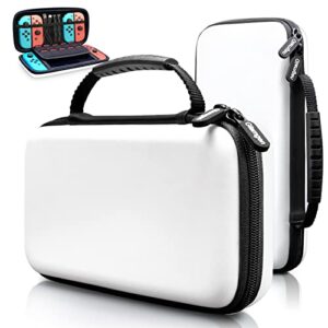 carry case for nintendo switch/switch oled console,white pu protective hard portable travel carrying case shell pouch bag for switch console and accessories with 10 game card slots for girls and boys