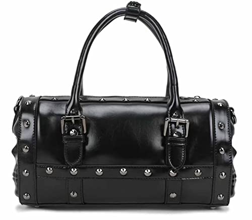 FiveloveTwo Women Handbags Shiny Paten PU Satchel Purse Rivet Shoulder Tote Top-Handle Bag Black