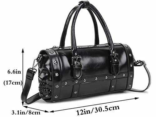 FiveloveTwo Women Handbags Shiny Paten PU Satchel Purse Rivet Shoulder Tote Top-Handle Bag Black