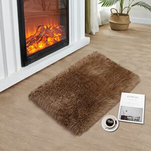 GlowSol Khaki Shaggy Area Rug Soft Solid Faux Fur Area Rug for Bedroom Living Room Plush Floor Carpet for Kids Room Shag Fuzzy Rug ( Khaki, 3×5 ft, Rectangle )