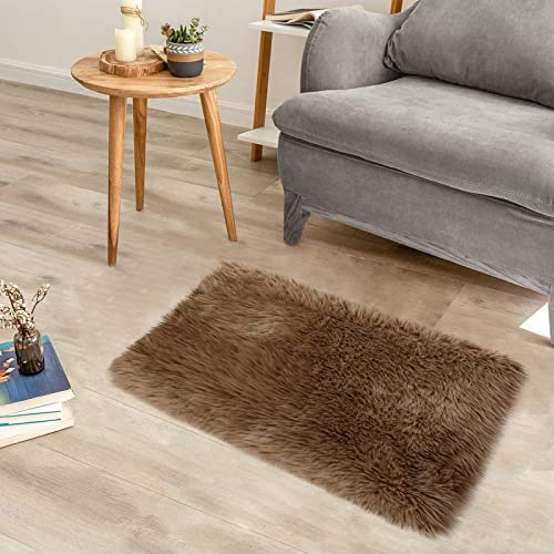 GlowSol Khaki Shaggy Area Rug Soft Solid Faux Fur Area Rug for Bedroom Living Room Plush Floor Carpet for Kids Room Shag Fuzzy Rug ( Khaki, 3×5 ft, Rectangle )