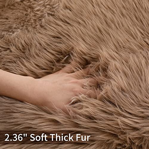 GlowSol Khaki Shaggy Area Rug Soft Solid Faux Fur Area Rug for Bedroom Living Room Plush Floor Carpet for Kids Room Shag Fuzzy Rug ( Khaki, 3×5 ft, Rectangle )