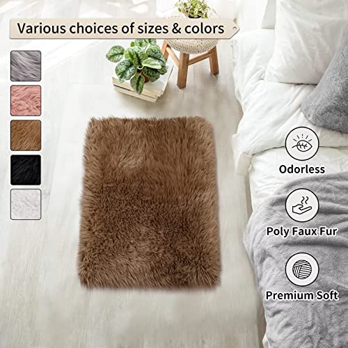 GlowSol Khaki Shaggy Area Rug Soft Solid Faux Fur Area Rug for Bedroom Living Room Plush Floor Carpet for Kids Room Shag Fuzzy Rug ( Khaki, 3×5 ft, Rectangle )