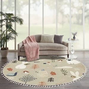 round rugs childish woodland bunny bears snail hedgehog creative kids boho area rug linen and cotton carpet meditation rug washable hallway runner mat accent rug for bedroom bathroom 6ft