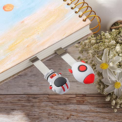 ARFUKA Bookmarks 3D Cartoon Astronaut Rocket Bookmarks Stainless Steel Page Markers Book Markers Set Gift for Men Women Kids Readers