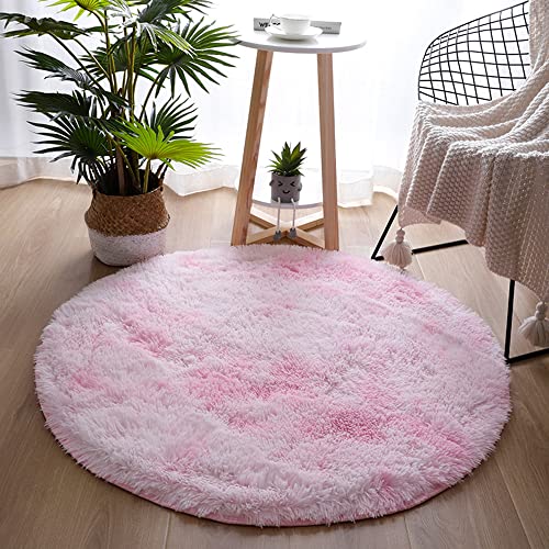 Menoeceus Pink Rug for Bedroom Girls, 4x4 Feet Fluffy Carpet Round Area Rug for Kids Room, Soft Fuzzy Rug Shaggy Rug Baby Girl Room Decor, Nursery Rugs for Dorm