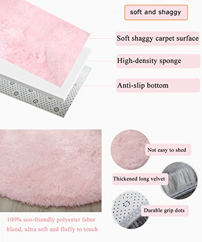 Menoeceus Pink Rug for Bedroom Girls, 4x4 Feet Fluffy Carpet Round Area Rug for Kids Room, Soft Fuzzy Rug Shaggy Rug Baby Girl Room Decor, Nursery Rugs for Dorm