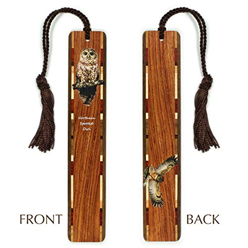 Northern Spotted Owl, Colorful (Double Sided) Wooden Bookmark with Tassel - Made in USA - Also Available Personalized