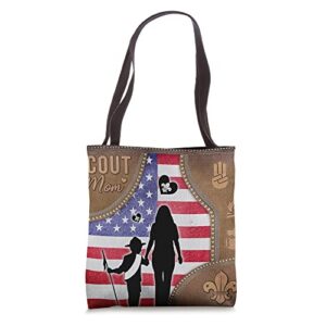 scout mom american flag-leather-scouting tote bag