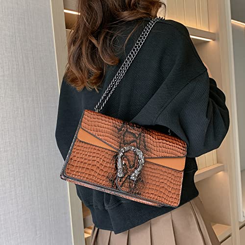 GLOD JORLEE Trendy Chain Crossbody Bags for Women - Double Mermaid Arch Leather Shoulder Satchel Bag Evening Clutch Purse Handbags (brown)