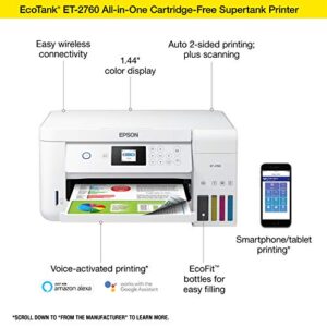 Epson EcoTank ET-2760 Wireless Color All-in-One Cartridge-Free Supertank Printer with Scanner and Copier. Full 1-Year Limited Warranty (Renewed Premium)