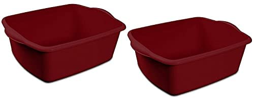 Sterlite 12 Quart Dishpan Basin, Multi-purpose, 15 3/4" x 12 1/2" x 6", Red (2)