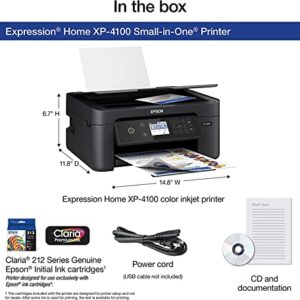 Epson Expression Home XP-4100 All-in-One Wireless Color Inkjet Printer, Black - Print Copy Scan - 10.0 ipm, 5760 x 1440 dpi, 2.4" Color LCD, Auto 2-Sided Printing, Voice-Activated, USB, Wi-Fi Direct