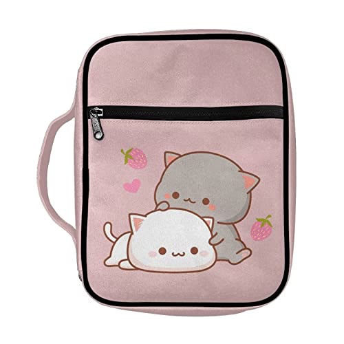 YEXIATODO Pink Cute Kitten Bible Cover for Women Bible Holder Crossbody Shoulder Backpack Carrying Organizer Bag Zipper Pockets for Standard Size Bible Gift for Women Girl Kid Adult Students Men