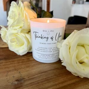 Thinking of You Aromatherapy Candle, Lavender and Chamomile Scented, Sympathy Memorial Bereavement Condolence Gifts for Loss of Loved One, Father, Mother, Natural Wax with White Quartz Crystal