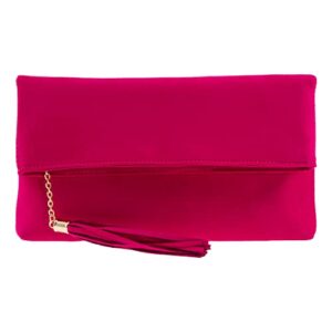 jnb faux micro suede fold over clutch, fuchsia