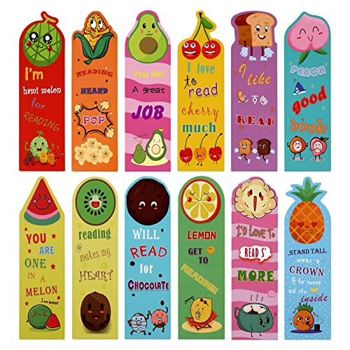 MWOOT 36 PCS Paper Bookmark, Fruit Cardboard Bookmarks Multipack, Educational Book Marker Card Set for Children Kid, Book Page Clip Book Lover Gifts School Rewards, Reading and Spelling