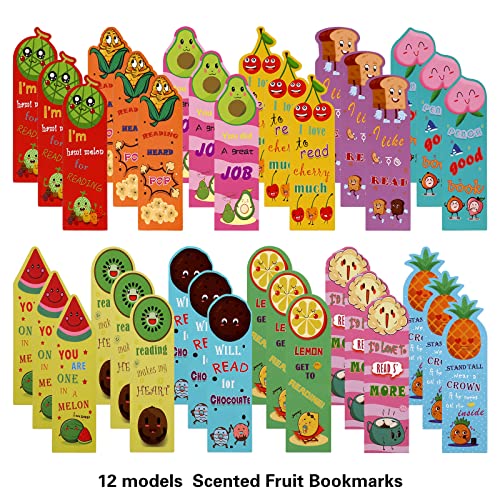 MWOOT 36 PCS Paper Bookmark, Fruit Cardboard Bookmarks Multipack, Educational Book Marker Card Set for Children Kid, Book Page Clip Book Lover Gifts School Rewards, Reading and Spelling