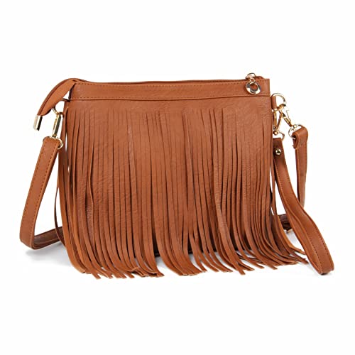 Fecialy Women Fringe Tassel Crossbody Bag Leather Shoulder Bag Clutch Purse Hobo Handbag with Wrist Strap Messenger bag