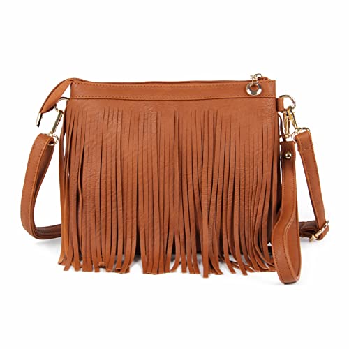 Fecialy Women Fringe Tassel Crossbody Bag Leather Shoulder Bag Clutch Purse Hobo Handbag with Wrist Strap Messenger bag