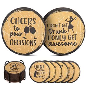 habitage funny coasters for drinks – set of 8 with holder, absorbent cork base tabletop protection, made engineered wood, ideal gift thanksgiving, christmas