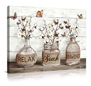 farmhouse bathroom decor wall art rustic bathroom art mason jar theme picture relax soak unwind sign flower canvas picture wood background bathroom pictures artwork framed 12″x16″