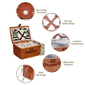 Picnic Basket for 4 Persons Wicker Picnic Set with Insulated Liner for Camping, Wedding, Birthday, Anniversary Day