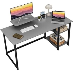 greenforest computer home office desk with monitor stand and storage shelves on left or right side,47 inch modern writing study pc laptop work table,grey