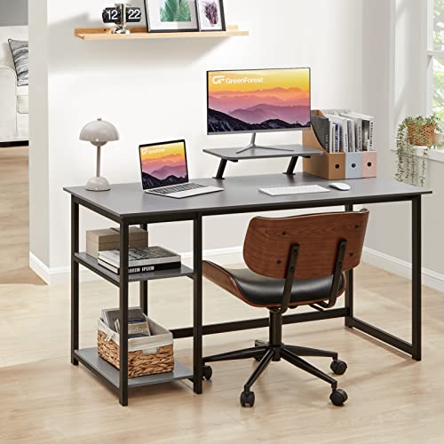 GreenForest Computer Home Office Desk with Monitor Stand and Storage Shelves on Left or Right Side,47 inch Modern Writing Study PC Laptop Work Table,Grey