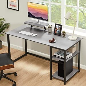 GreenForest Computer Home Office Desk with Monitor Stand and Storage Shelves on Left or Right Side,47 inch Modern Writing Study PC Laptop Work Table,Grey