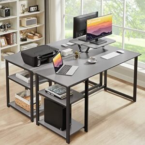 GreenForest Computer Home Office Desk with Monitor Stand and Storage Shelves on Left or Right Side,47 inch Modern Writing Study PC Laptop Work Table,Grey