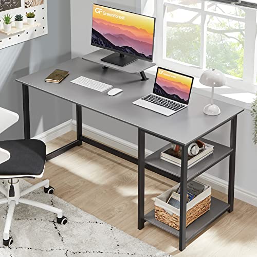 GreenForest Computer Home Office Desk with Monitor Stand and Storage Shelves on Left or Right Side,47 inch Modern Writing Study PC Laptop Work Table,Grey