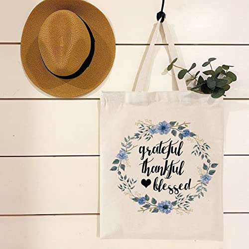 Canvas Shoulder Bag 15x18 Inch,Grateful Thankful Blessed Tote Bag for Books,Birthday Inspirational Gifts for Kids Girls Women (wkx426tk6h4v)