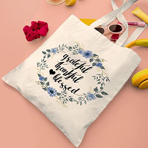 Canvas Shoulder Bag 15x18 Inch,Grateful Thankful Blessed Tote Bag for Books,Birthday Inspirational Gifts for Kids Girls Women (wkx426tk6h4v)