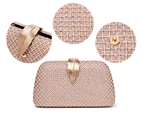 Colored diamonds clutch purses for women evening bags wedding handbags evening clutch purse, birthday gift (Champagne pink-3)