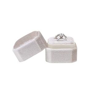 BLUTETE Octagon Square Ring Box Wedding Engagement Ring Set Keepsake Box Bridal Photo Gift Box (Champagne)