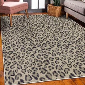 Lunarable Animal Print Decorative Rug, Leopard Skin Wildlife Safari Design Creative Contemporary Art, Quality Carpet for Bedroom Dorm and Living Room, 4' X 5' 5", Dark Eggshell