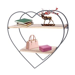 fetcoi wall shelf heart floating shelves,2-tire iron wood wall hanging shelves display storage organizer, gifts for kid children room bedroom bathroom living room