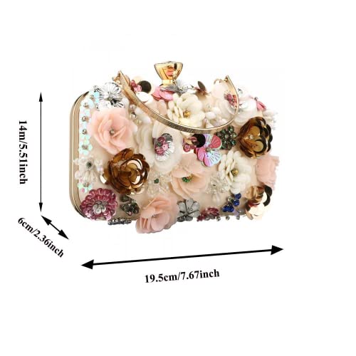 Sequins Floral Handbag Rose Nude Clutch Purses and Handbags for Women Wedding Prom Banquet Party 3D Sequins Evening Handbag (Black-1)