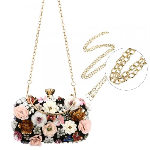 Sequins Floral Handbag Rose Nude Clutch Purses and Handbags for Women Wedding Prom Banquet Party 3D Sequins Evening Handbag (Black-1)