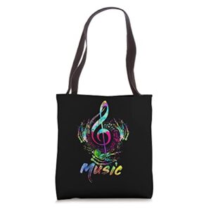 funky colorful music treble clef musical note t-shirt tote bag