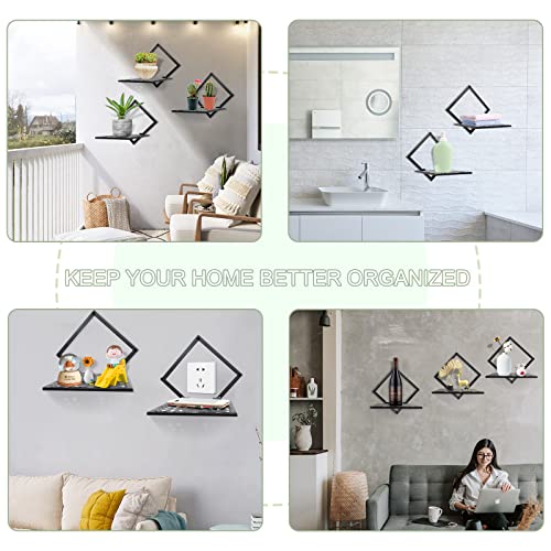 2Pcs Metal Wall Mounted Floating Shelves, Modern Wall Decor Folding Display Shelf for Books Photos Potted Plants Storage, Small Hanging Shelf Organizer for Home Living Room Kitchen Bedroom Bathroom