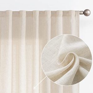 jinchan linen beige curtains 108 inches extra long for living room farmhouse rod pocket back tab light filtering window drapes 2 panels for bedroom patio door 50×108 crude 2 panels